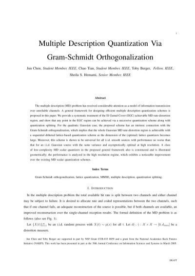 multiple description quantization via gram schmidt orthogonalization