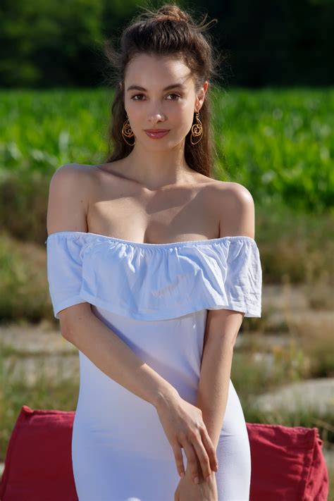 Women Smiling Hair Bare Shoulders Calypso Muse White Dress