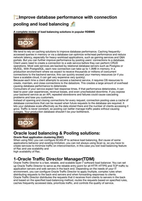 🏗️improve Database Performance With Connection Pooling And Load Balancing Techniques Pdf