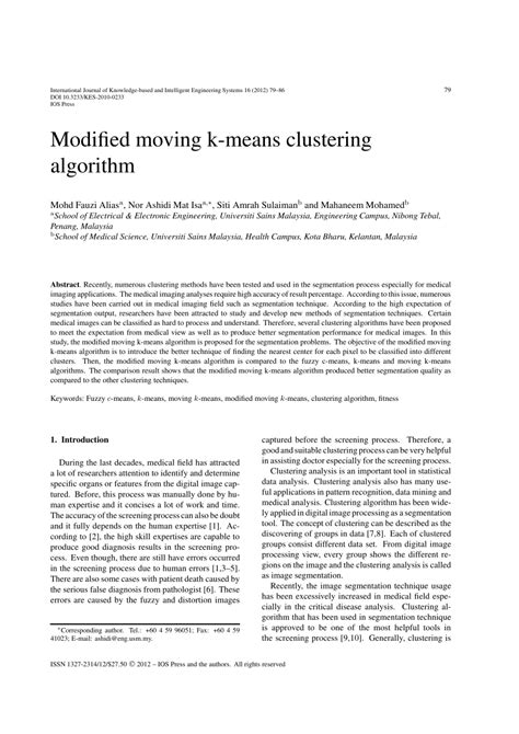 pdf modified moving k means clustering algorithm
