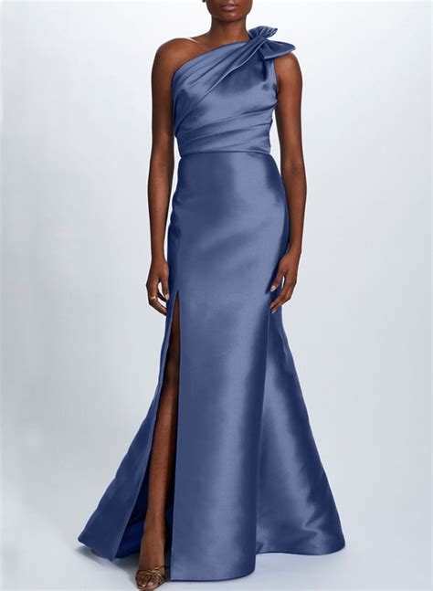 Trumpet Mermaid One Shoulder Sleeveless Satin Bridesmaid Dresses With