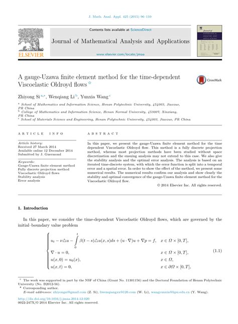 pdf a gauge uzawa finite element method for the time dependent viscoelastic oldroyd flows