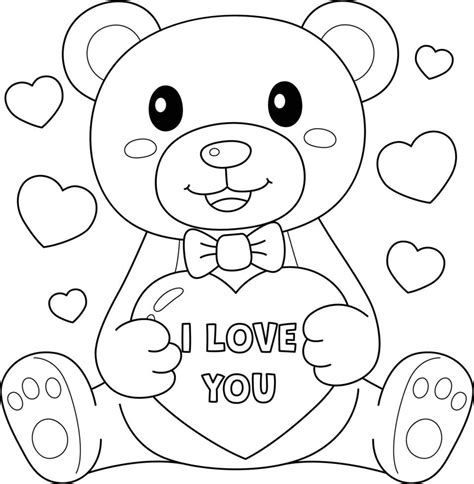 página para colorear de oso de peluche del día de san valentín para