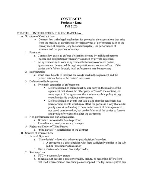 Contracts Outline Ch Contracts Professor Katz Fall Chapter