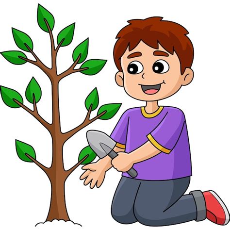 Premium Vector Boy Planting Trees Cartoon Colored Clipart