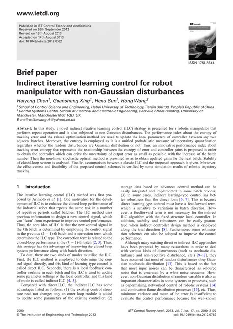 pdf brief paper indirect iterative learning control for robot manipulator with non gaussian