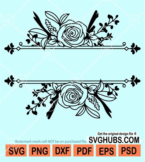 Floral Split Frame Svg Split Floral Frame Svg Flower Split Monogram