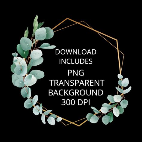 Eucalyptus And Gold Wreath Clipart Wedding Invitation Clipart
