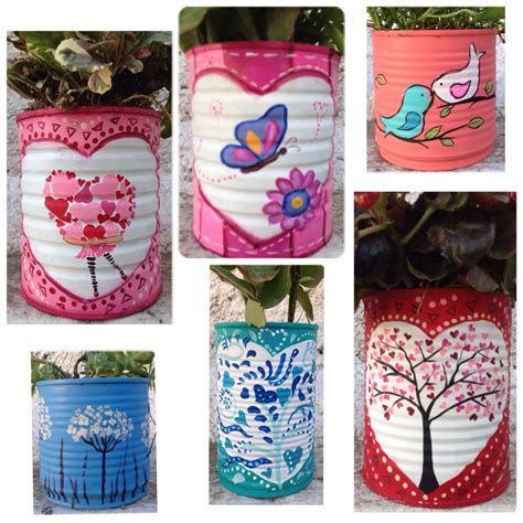 Latas Decoradas Con Pincelada Macetas Manualidades Latas Recicladas