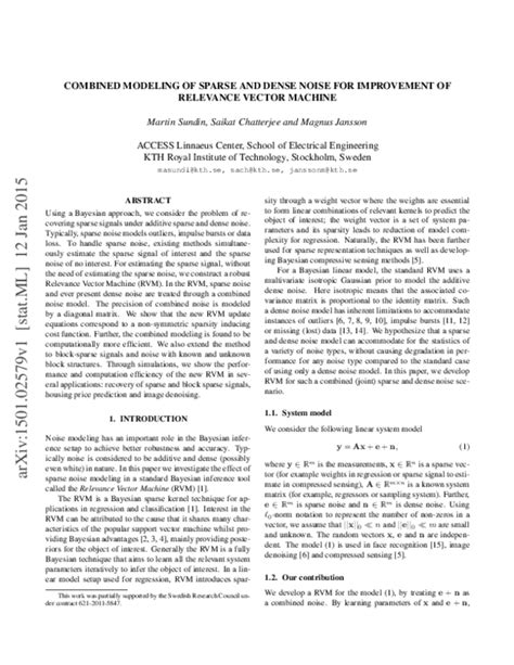 pdf combined modeling of sparse and dense noise for improvement of relevance vector machine