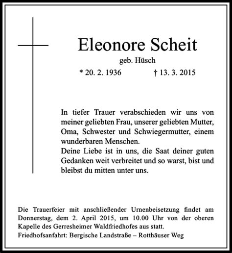 Alle Traueranzeigen für Scheit Eleonore trauer rp online de