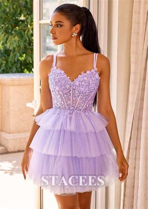 A Line V Neck Tulle Short Mini Homecoming Dress With Appliqued Ruffles