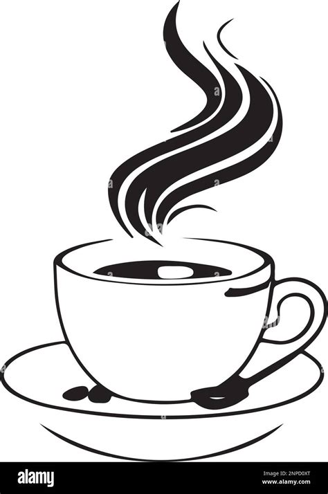 Minimalist Black And White Cup Of Tea Or Coffee With Steam Vector
