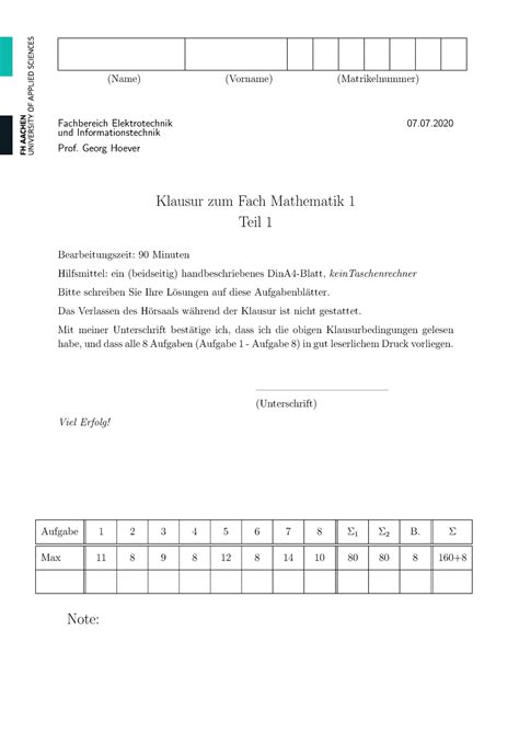 Klausur 13 Juli 2019 Fragen Name Vorname Matrikelnummer