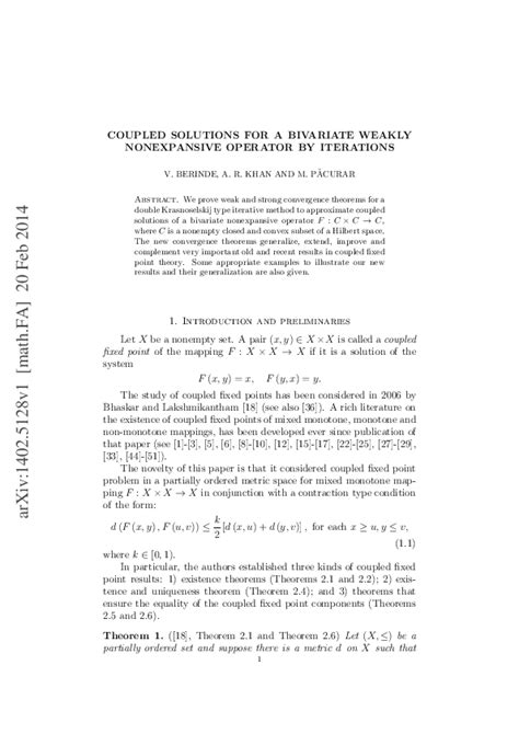 pdf coupled solutions for a bivariate weakly nonexpansive operator by iterations vasile