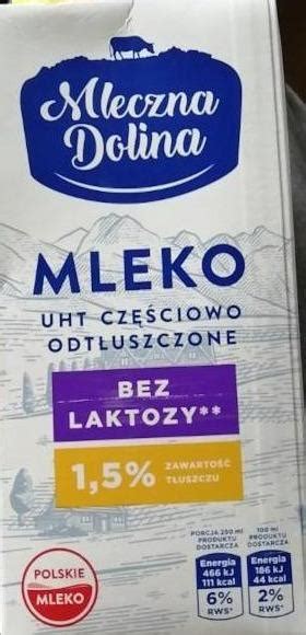 Mleko UHT bez laktozy 1 5 Mleczna dolina kalorie kJ i wartości