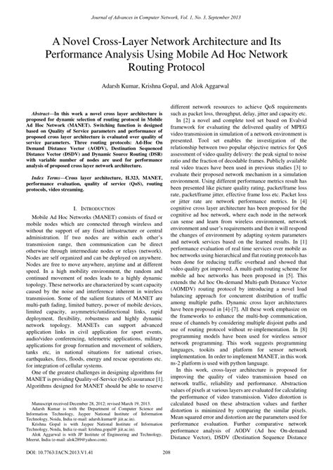 pdf a novel cross layer network architecture and its performance analysis using mobile ad hoc