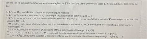 solved use the test for subspace to determine whether each