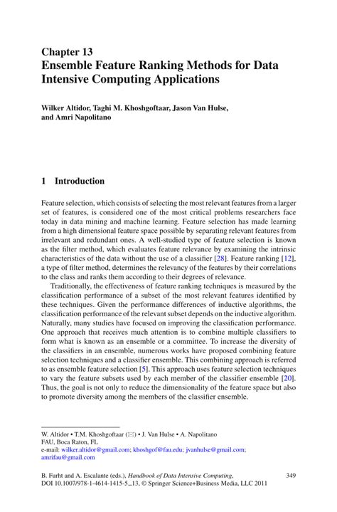 pdf ensemble feature ranking methods for data intensive computing applications
