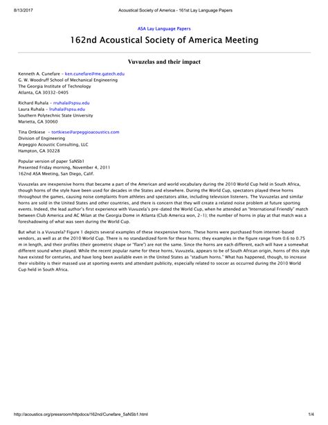 Pdf Vuvuzelas And Their Impact