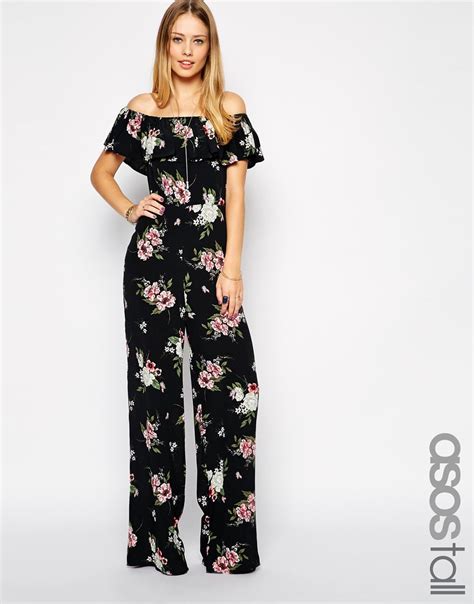 Asos Exclusive Boho Floral Off Shoulder Jumpsuit Lyst