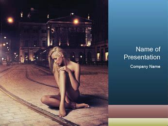 Naked Woman Sitting On The Street PowerPoint Template Backgrounds