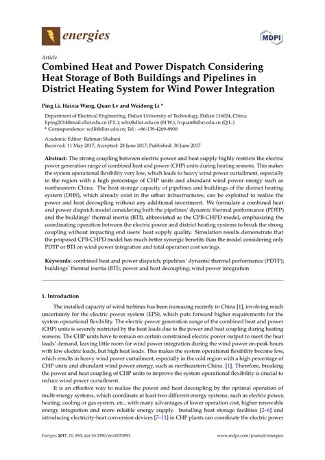 pdf combined heat and power dispatch considering heat storage of both buildings and pipelines