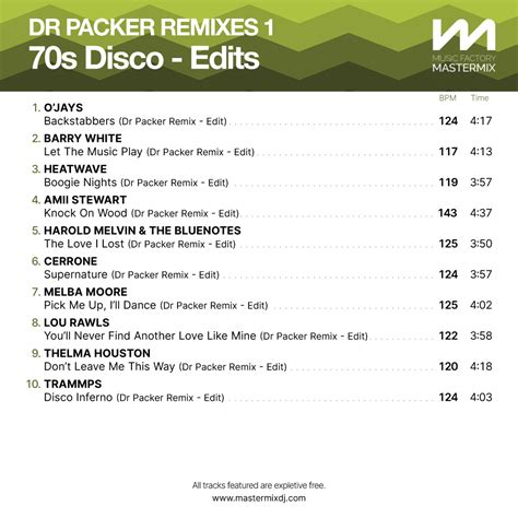 Dr Packer Remixes S Disco Edits Mastermix