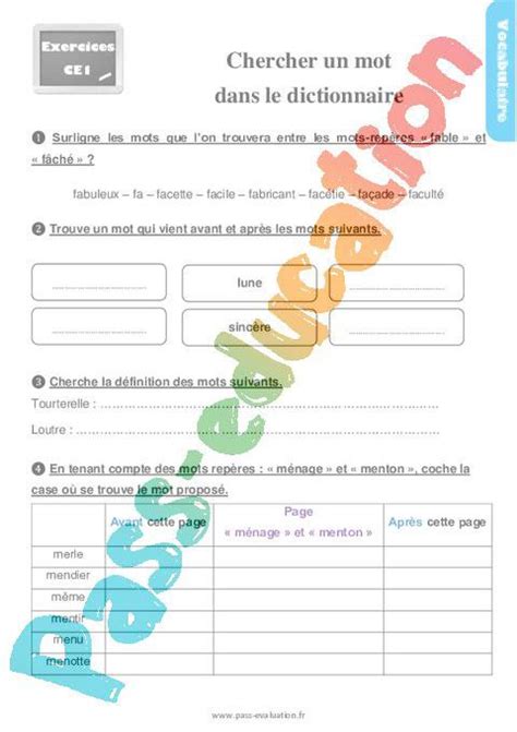 Evaluation Avec La Correction Sur Comment Chercher Un Mot Dans Le