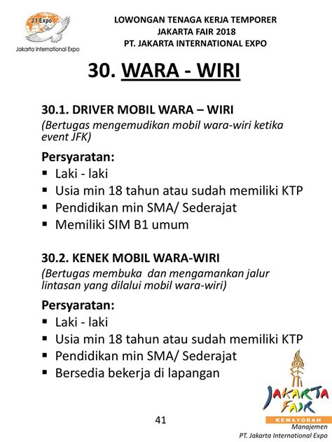 KETENTUAN PENERIMAAN LAMARAN CALON KARYAWAN TEMPORER JAKARTA FAIR 2018