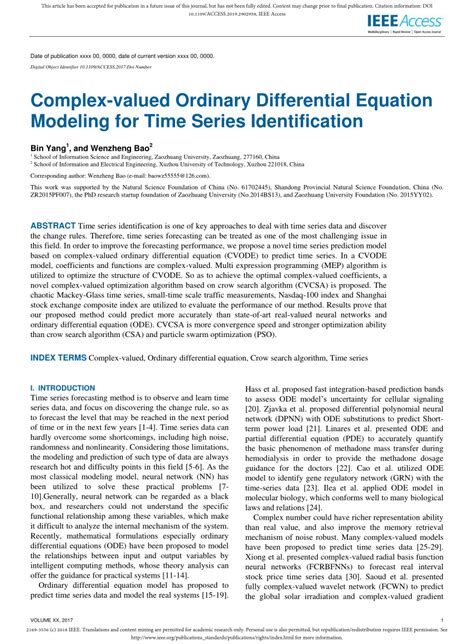 pdf complex valued ordinary differential equation modeling for time series identification