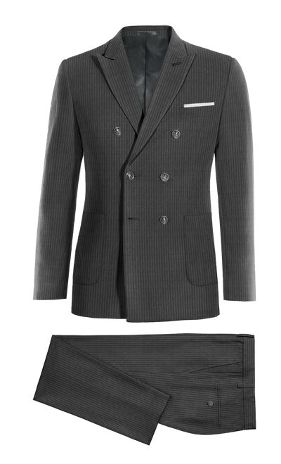 Gray Pinstripe Pure Wool Double Breasted Peak Lapel Suit With A Pocket
