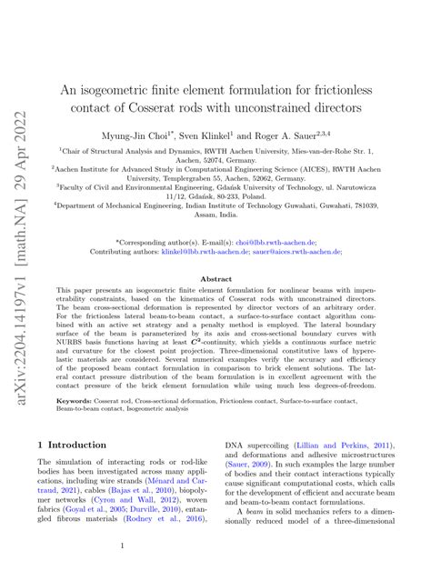 pdf an isogeometric finite element formulation for frictionless contact of cosserat rods with