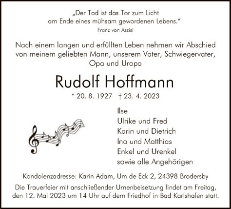 Traueranzeigen Von Rudolf Hoffmann Trauer Hna De