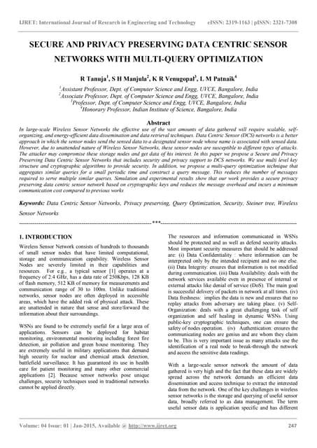 secure and privacy preserving data centric sensor networks with multi query optimization pdf
