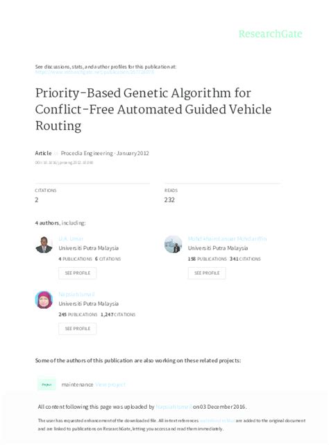 pdf priority based genetic algorithm for conflict free automated guided vehicle routing mohd