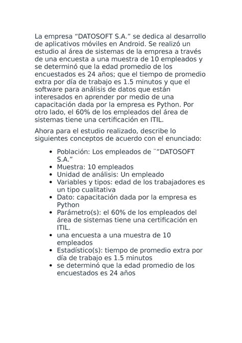 Desarrollo 2 Semana 1 La Empresa DATOSOFT S Se Dedica Al