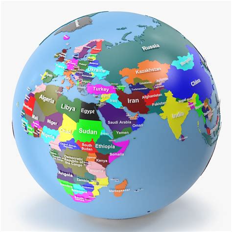 Globo terráqueo con nombre geopolítico Modelo 3D 199 3ds fbx max