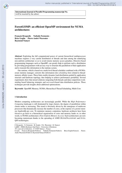 pdf forestgomp an efficient openmp environment for numa architectures