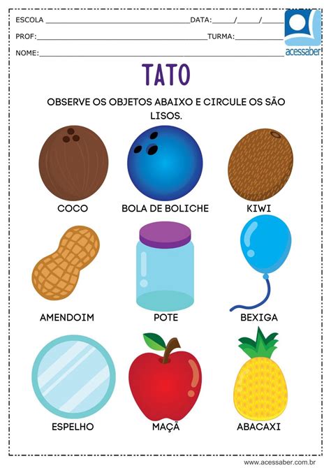 Atividade de ciências O sentido do tato Ed Infantil e 1º ano