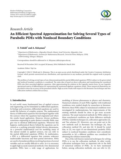 pdf an efficient spectral approximation for solving several types of parabolic pdes with