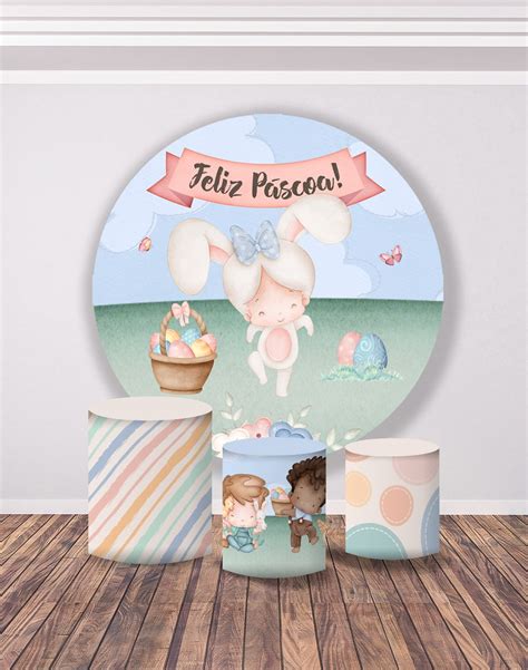 Kit Painel Redondo e Capas de Cilindro tecido Páscoa Fofinha Aquarela