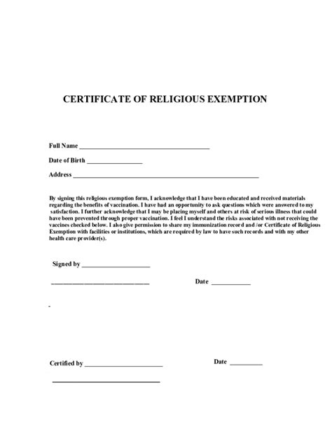 Fillable Online CERTIFICATE OF RELIGIOUS EXEMPTION Fax Email Print
