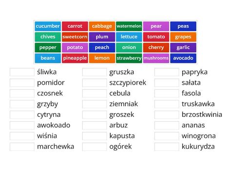 Warzywa i owoce po angielsku klasa 7 ŻYWIENIE Połącz w pary