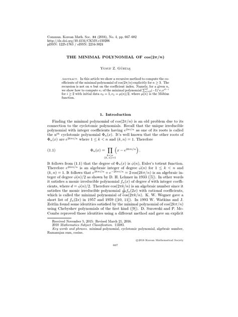 the minimal polynomial of cos 2π n pdf polynomial algebra