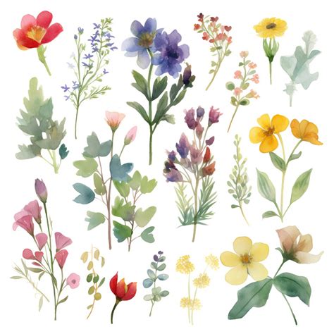 Wild Flowers Watercolor Clipart Clipart Bundle Floral Etsy