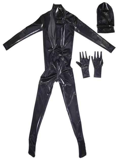 Wet Look Shiny Elastic PU Leather Bodystocking Tights Cosplay Zentai