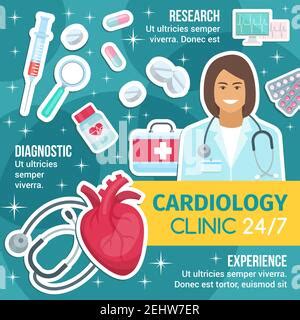 Heart Health Brochure Or Cardiology Clinic Medical Posters Vector