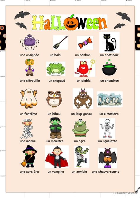 Halloween dictionnaire visuel ou tâc Français FLE fiches pedagogiques