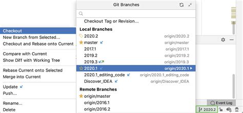 Manage Git Branches IntelliJ IDEA